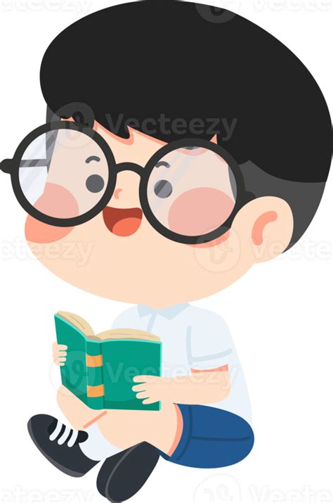 A Boy Wearing Glasses Is Reading A Book 67145757 Png