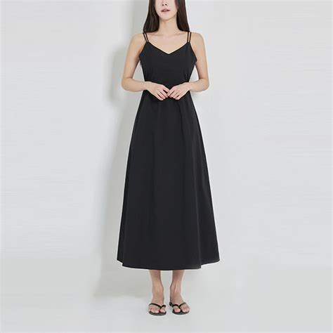 브이넥 더블끈 스모크 밴딩 뷔스티에 롱원피스 Oc41b4