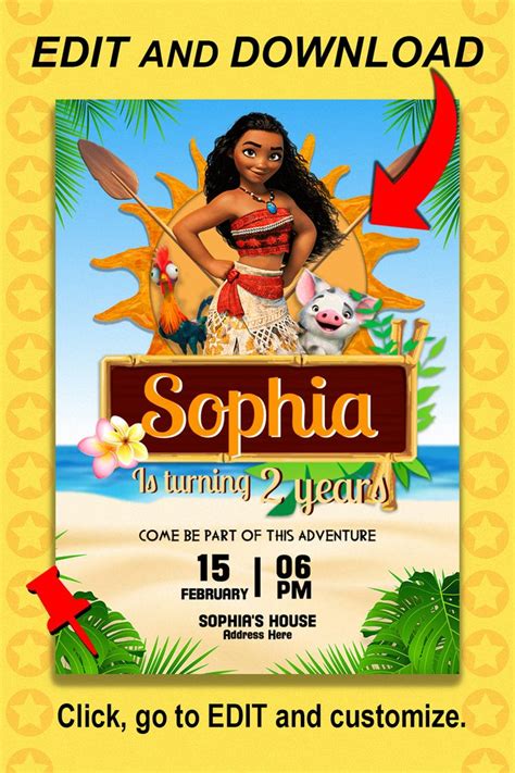 Make Online Moana Birthday Digital Invitation Digital Invitations Moana Birthday Invitation