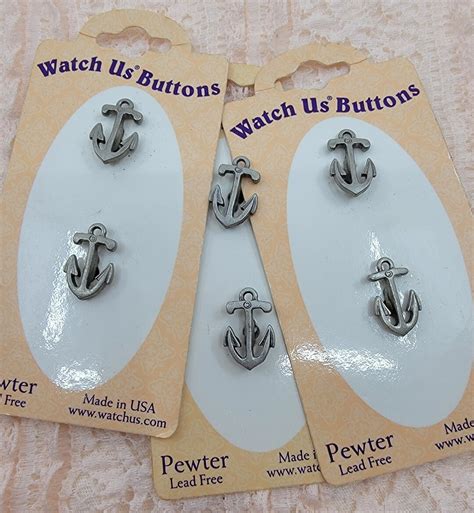 Vintage Watch Us Buttons Pewter Metal Anchor Buttons On Cards Set Of