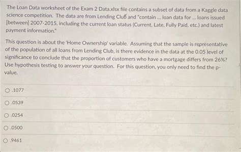 The Loan Data Worksheet Of The Exam 2 Data XIsx File Chegg