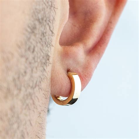 Mens 14k Solid Gold Hoop Earring Yellow Gold Huggie Earrings Sleeper