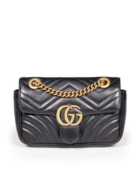 Used Gucci Black Leather Mini Gg Marmont Crossbody Bag Csd