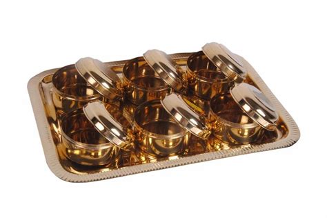 Shiv Shakti Arts Brass Storage Box Set 1 Brass Tray6 Brass Boxes At