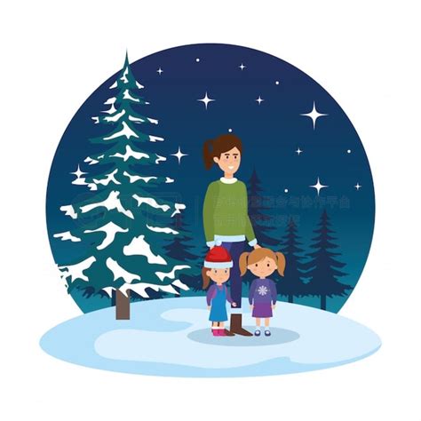 孩子们免抠元素 母亲和孩子们在雪景中穿着圣诞衣服 素材免费下载 626像素 Ai格式 编号66747316 千图网