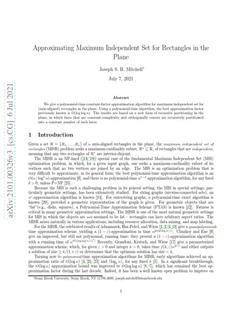 Approximating Maximum Independent Set For Rectangles In The Plane Joseph S B Mitchell Pdf