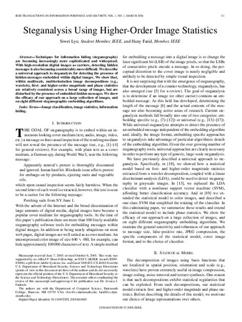 Pdf Steganalysis Using Higher Order Image Statistics