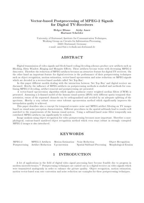 Pdf Vector Based Postprocessing Of Mpeg 2 Signals For Digital Tv Receivers