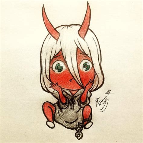 Zero Two Red Oni Chibi Digital Version Anime Art Amino
