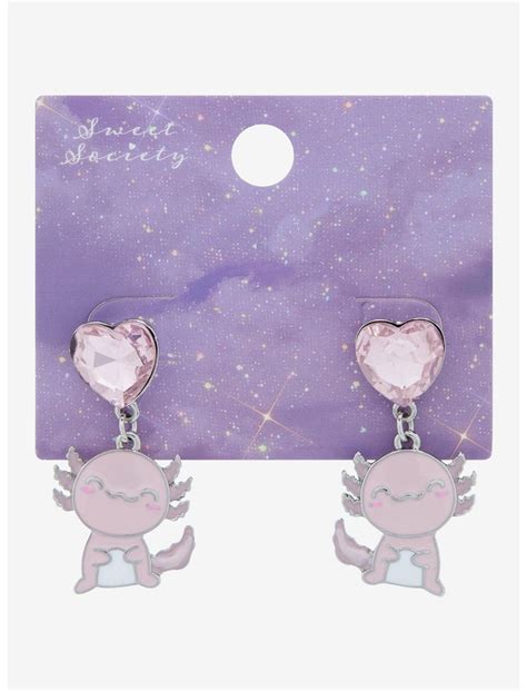 Sweet Society Pink Axolotl Gem Heart Earrings Hot Topic