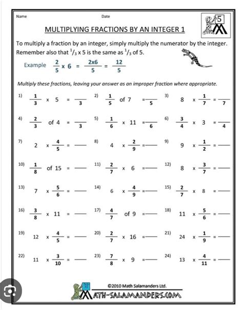 Namedatemultiplying Fractions By An Integer 1to Multiply A Fraction B