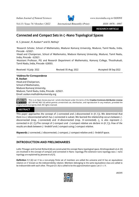 PDF Connected And Compact Sets In Nano Topological Spaces