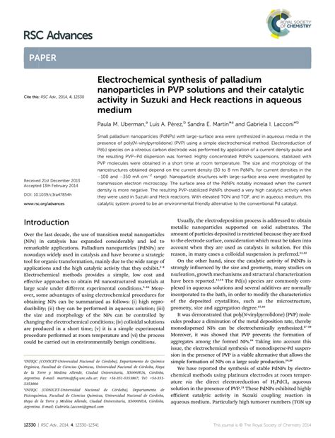 Pdf Electrochemical Synthesis Of Palladium Nanoparticles In Pvp Solutions And Their Catalytic