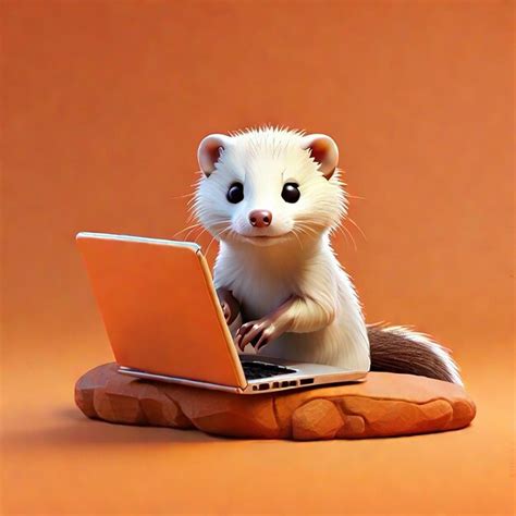 Premium Ai Image Ferret Using A Laptop Generated By Ai