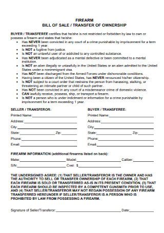 Sample Firearm Bill Of Sales 10 IN PDF MS Word