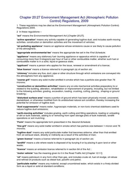 Si 72 Of 2009 Atmospheric Pollution Control Reg Pdf