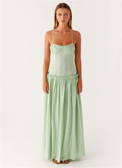 Jacinda Drop Waist Maxi Dress Sage Peppermayo