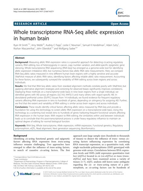 Pdf Whole Transcriptome Rna Seq Allelic Expression In Human Brain