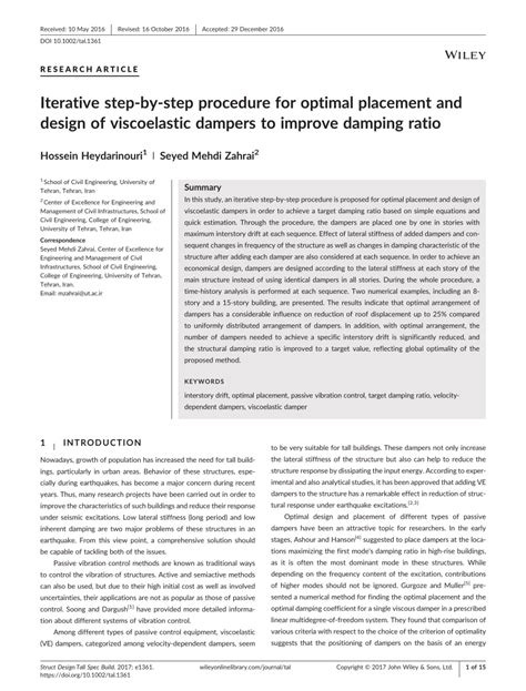 Pdf Iterative Step By Step Procedure For Optimal Placement And Design Of Viscoelastic Dampers