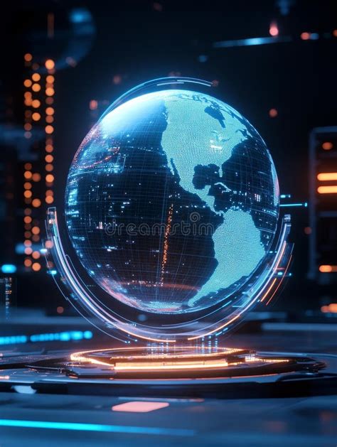 Futuristic Holographic Earth Projection Display Global Network Digital Technology Futuristic
