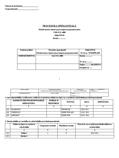 Modele De Proceduri Operationale A Pdf