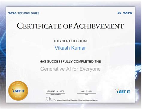 Completed Generative Ai Course With Tata Technologies Vikash Kumar