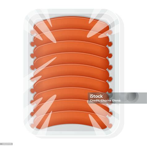 식품용 흰색 플라스틱 용기 고기와 소시지 포장 벡터 일러스트레이션 핫도그에 대한 스톡 벡터 아트 및 기타 이미지 핫도그 고기 소시지 Istock