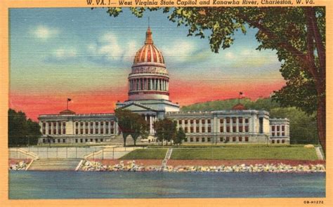 Vintage Postcard State Capitol Building Kanawha River Charleston West