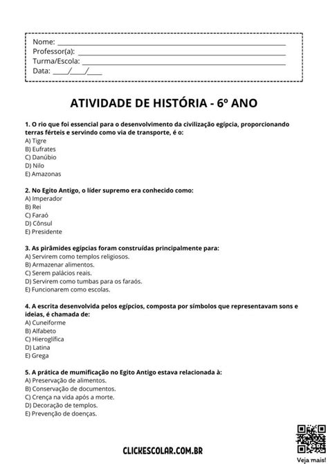11 Atividades De História Para 6º Ano Click Escolar