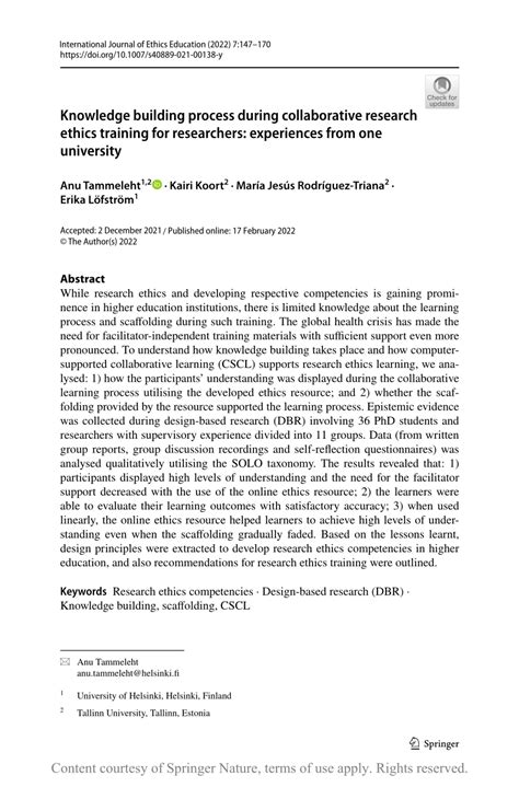 Pdf Knowledge Building Process During Collaborative Research Ethics