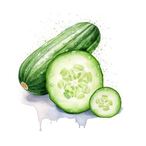 Premium Ai Image Watercolor Cucumber Slices