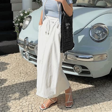바스락 아노락 화이트 흰색 흰 밴딩 여름 롱 스커트 에이블리