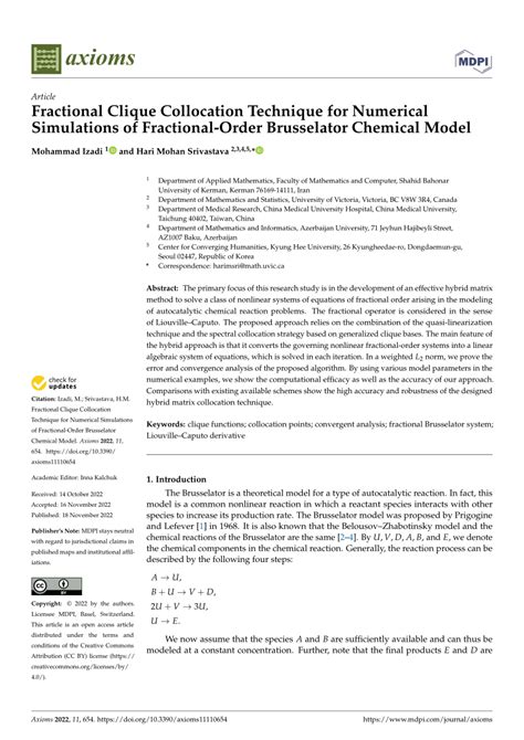 Pdf 2022 [axioms] Fractional Clique Collocation Technique For Numerical Simulations Of