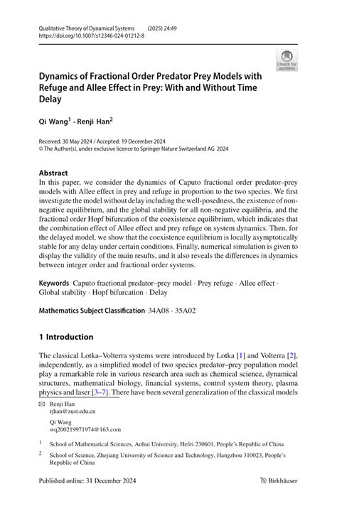 Pdf Dynamics Of Fractional Order Predator Prey Models With Refuge And