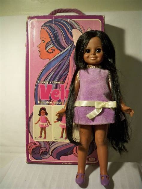 1970 Black Velvet Doll Ideal Grow Hair Crissys Cousin With Box