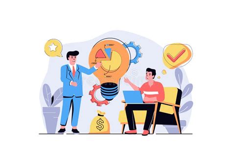 Business Idea Web Concept With Cartoon People Design Men Analyzing Financial Data Generating
