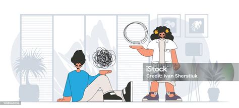 주제 도움말 절망감과 절망감에 사로 잡힌 사람 의사는 생각의 얽힘을 풀어냅니다 환자는 무언가를 이해하려고 노력하고 있음을 보여