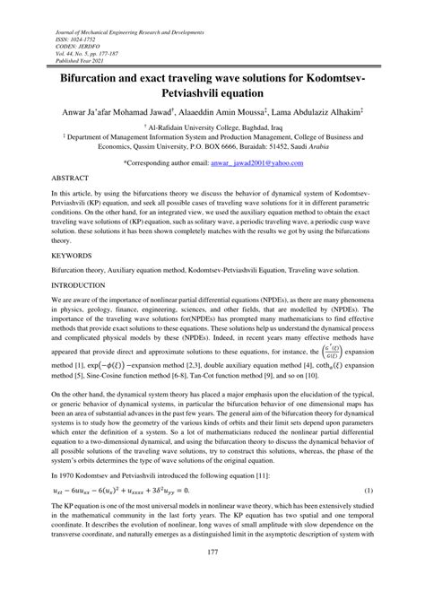 Pdf Bifurcation And Exact Traveling Wave Solutions For Kodomtsev