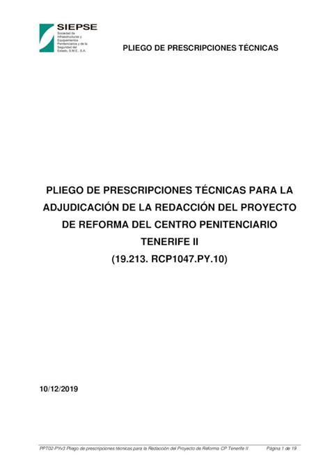 PDF PLIEGO DE PRESCRIPCIONES TÉCNICAS PARA LA PPT PYv Pliego de prescripciones