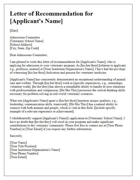 Letter Template For Veterinary School Recommendation Free Samples In