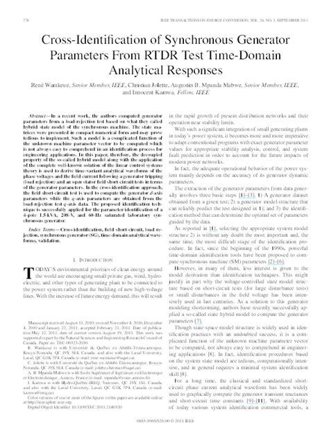 Pdf Cross Identification Of Synchronous Generator Parameters From Rtdr Test Time Domain