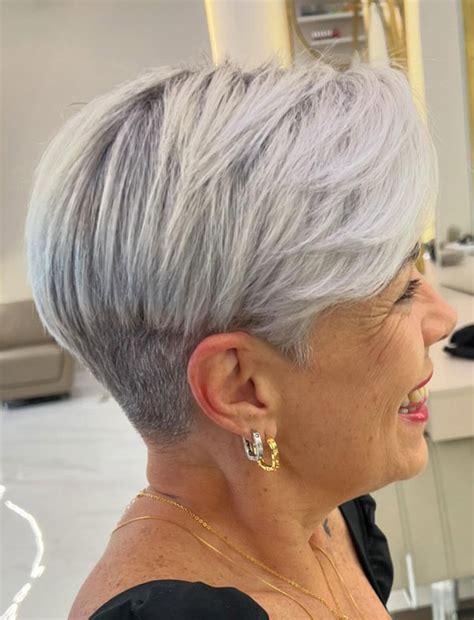 Wash And Wear Sleek Silver Undercut Pixie For Bold Women Over 60