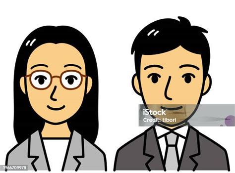 젊은 여자와 회색 양복을 입은 남자 벡터 일러스트 레이 션 검정 머리에 대한 스톡 벡터 아트 및 기타 이미지 검정 머리