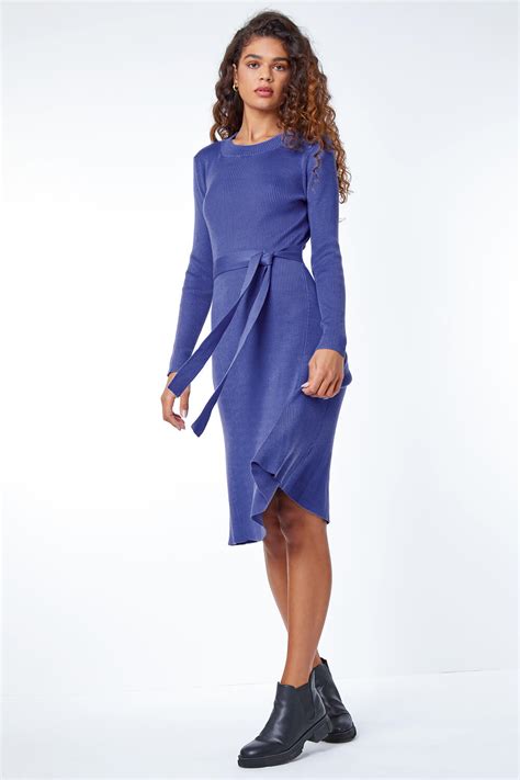 Belted Knitted Midi Dress In Royal Blue Roman Originals Uk