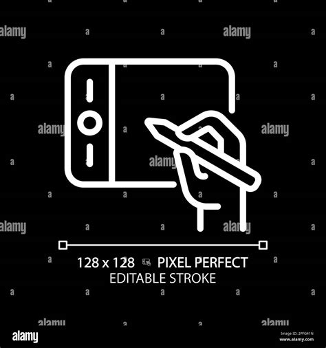 Hand With Graphic Tablet Pixel Perfect White Linear Icon For Dark Theme