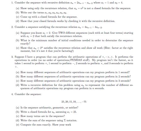 Solved 1 Consider The Sequence With Recursive Definition