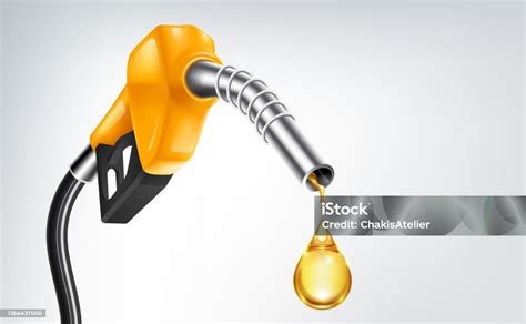 가솔린 노란색 연료 펌프 노즐 흰색 배경에 드롭 오일로 격리 석유 산업 및 급유 서비스 개념 벡터 일러스트 가솔린에 대한 스톡 벡터 아트 및 기타 이미지 Istock
