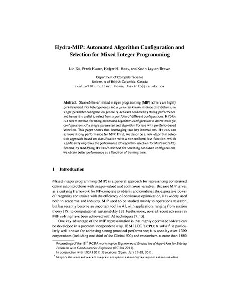 Hydra Mip Automated Algorithm Configuration And Selection For Mixed Integer Programming Hoos