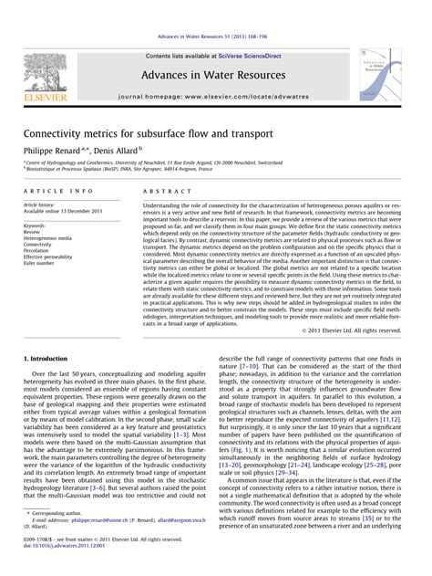 Pdf Connectivity Metrics For Subsurface Flow And Transport