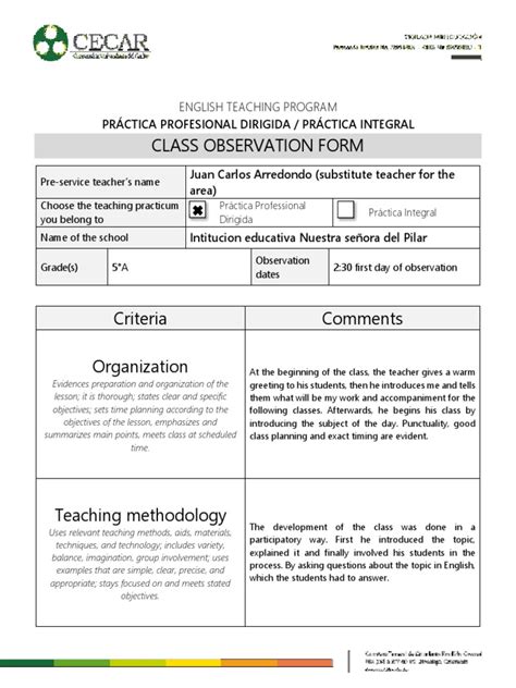 7 Formato De Observacion De Clase Silvia Juliana Achinte Mambuscay